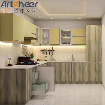 China Modern L Shape Kitchen Cabinet with Melamine Finish and 5 Drawers for Eco-Friendly Modular Kitchen for sale