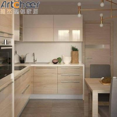 China L Shape Kitchen Cabinet with 5 Drawers MDF Material Minimalist Style Modular Design for sale