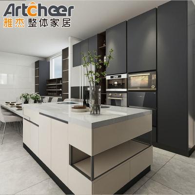 China Modern L Shape Kitchen Cabinet with Blum Hinges and Wine Cooler in Customized Size for sale
