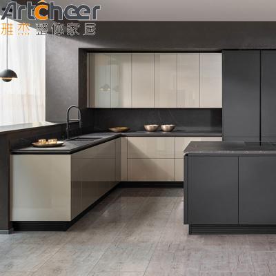 China Dark Grey Color Modern Modular Style Kitchen Cabinet with Storage Cabinet for Projects for sale