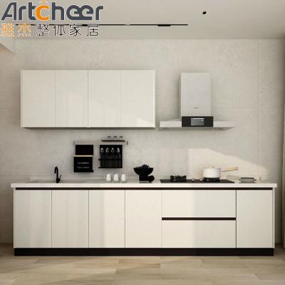 China Modern White Lacquer Finish Flat Edge Kitchen Cabinet Ready Made Model for Small Kitchen for sale