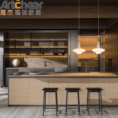 China Luxury Modern Design Prefab Modular Kitchen Cabinet Set with Island Table for sale
