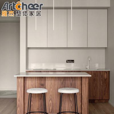 China Contemporary Design Kitchen Cabinet with Small Island Table and Customized Size for sale
