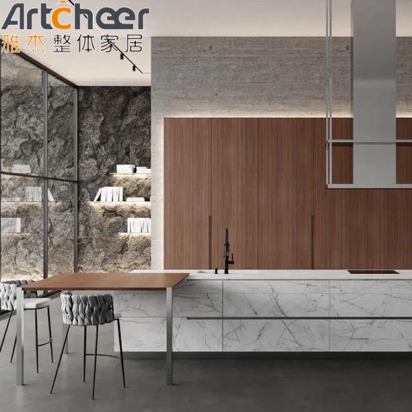 Quality Modern Stylish Kitchen Cabinet with Custom Size Stone Table Top and Eco-Friendly Plywood for sale