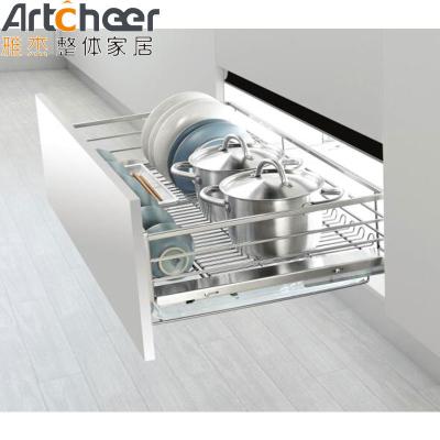 China Stainless Steel 304# Kitchen Basket with Soft Close for Modern Cabinet Organizer for sale