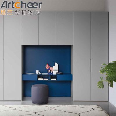China Modern Design Matte Grey Wardrobe with Writing Desk - Customizable Bedroom Furniture for sale