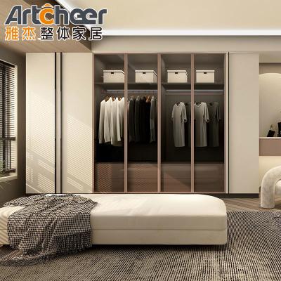 China Custom Size Walk In Wardrobe with Aluminium Door Frame and Glass Insert for Bedroom for sale