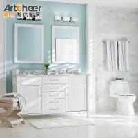 China Solid Wood Frame Double Basin Floor Mounted Bathroom Vanity Combo with Drawers for sale