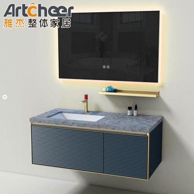 China Wall Mounted Bathroom Vanity Combo with LED Light and Ceramic Basin for sale