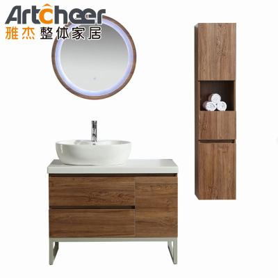 China Modern Floor Mounted Bathroom Vanity with Marble Countertop and Soft Closing Drawers for sale