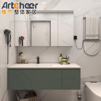 China Modern Design Water Resistant Soft Closing Bathroom Vanity Combo with Mirror and Ceramic Basin for sale