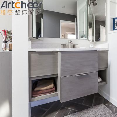 China Wall Mounted Bathroom Vanity Combo with Double Sinks and LED Light Mirror for sale