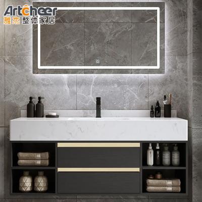 China Wall-mounted Bathroom Vanity with Quartz Stone Table Top and Contemporary Design for sale
