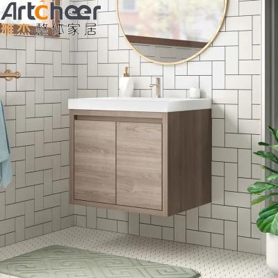 China Waterproof Grey MDF Bathroom Vanity with Mirror Cabinet and Contemporary Design for sale
