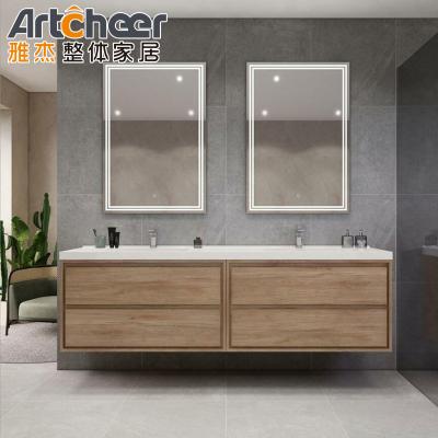 China Modern Design Wall-mounted Bathroom Vanity with LED Light and Mirror for sale