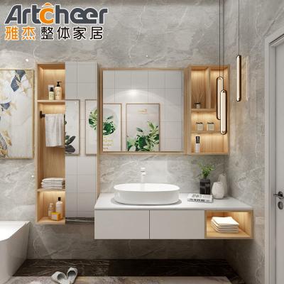 China Wall-mounted Solid Wood Bathroom Vanity Combo with Eco-Friendly Plywood and Ceramic Basin for sale