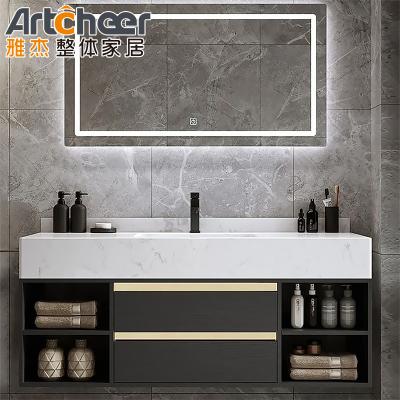 China Modern Design Rectangle LED Mirror Light Bathroom Vanity Combo with Sink for sale