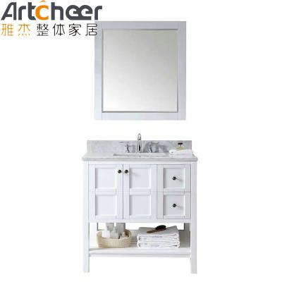 China Modern Bathroom Vanity with Solid Wood Frame and Carrara Marble Countertop Vanity Combo for sale