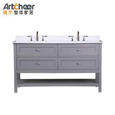 China Shaker Design Bathroom Vanity Combo with Double Sink and Solid Wood Legs for sale