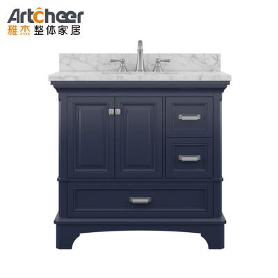 China Modern Solid Wood Frame Bathroom Vanity with Quartz Top and Modular Design for sale