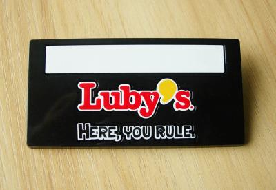 China Plastic name tag, custom printing logo name tag with pins or magnets for sale