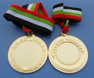 China gold medal, custom blank medal gold round medals with ribboon for sale