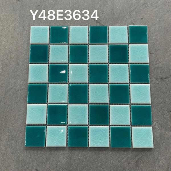 Quality Ice Crackle Square Glossy Ceramic Mosaic Tile 48X48mm For Swimming Pool for sale