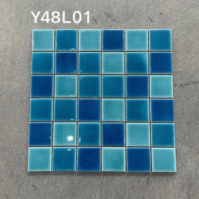 China Polished Glazed Green Ceramic Mosaic Floor Tile For Pool And Bathroom for sale