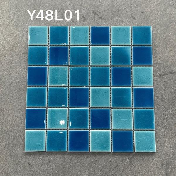Quality Polished Glazed Green Ceramic Mosaic Floor Tile For Pool And Bathroom for sale