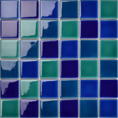 China Blended Blues Glass Ceramic Mosaic Tiles 300x300mm for Swimming Pool for sale