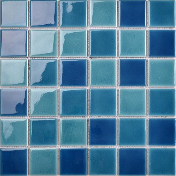Quality Polished Glazed Green Ceramic Mosaic Floor Tile For Pool And Bathroom for sale