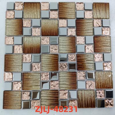 China Beveled Edge Crystal Glass Mosaic Brown Golden Gradient Mixed Color For Wall for sale