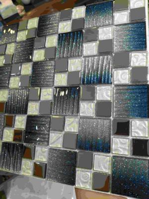 China Mix Metal Golden Blue Crystal Mosaic Glass Tile For Interior Wall Decor for sale