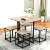 China Oak MDF 30in 5 Piece Bar Stool Set with 4 Stools and Steel Legs for sale
