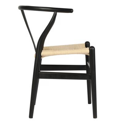 Cina Ash Hans Wegner Wishbone Chair With nero di piegamento termico Seat tessuto a mano in vendita