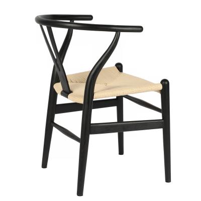 Cina Ash Hans Wegner Wishbone Chair With nero di piegamento termico Seat tessuto a mano in vendita