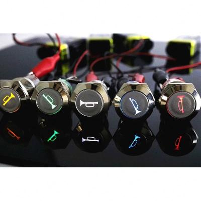 China 19mm Alumina Momentary switch car speaker horn buttonswitch metal Led logo light latching fixed button switch HORN Flat for sale