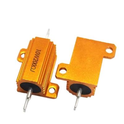 China RX24 5W 10K Ohm Power Golden Aluminium Housed Metal Shell Case Wire Wound Resistor Wirewound for sale