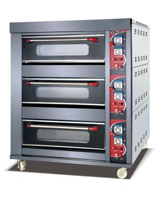 China Gas Deck Oven LPG Gas Type Front Stainless Steel  3 Deck 6 Trays Deck Oven FMX-O203AG for sale