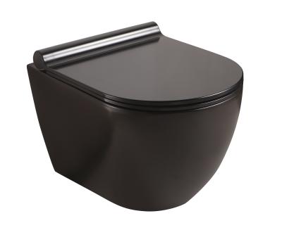 China ceramic rimless wall hung toilet matt black white color wall mounted toilet factory in China for sale
