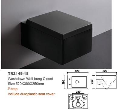 China CE square wall-hung toilet wall mounted wc pan rimless bowl design with easy clean coating for sale