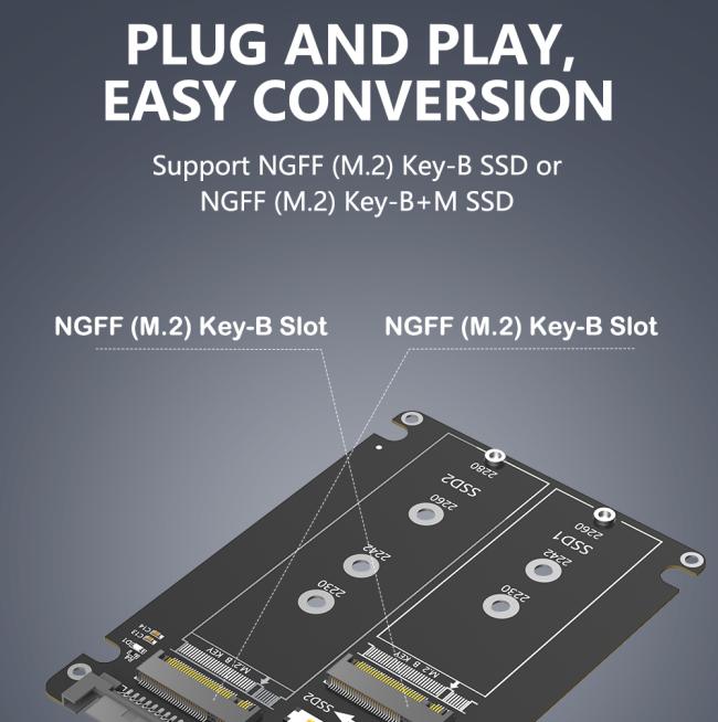 Dual M.2 NGFF to SATA III adapter with SSD installed