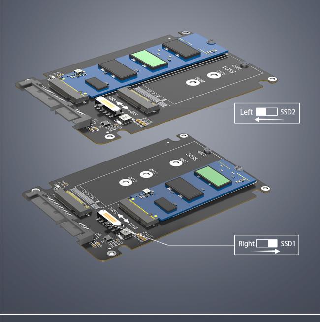 Dual M.2 NGFF to SATA III adapter showing LED indicator