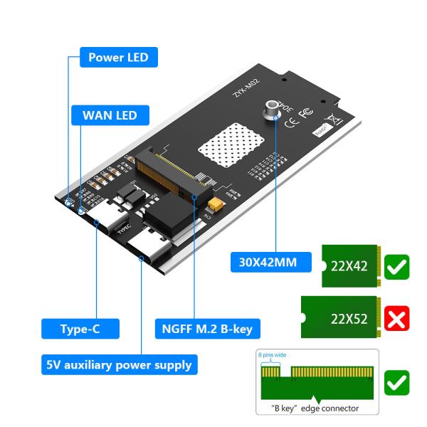 NGFF M.2 Clavier-B à module sans fil USB de type C Adaptateur de carte SIM Fente 2 Antennes + étui de protection pour modem GSM 3G 4G LTE WWAN