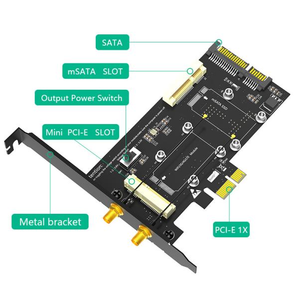 Mini PCI-E a PCI-E 1x e MSATA a SATA3 Adaptore WiFi per 3G 4G LTE Msata SSD
