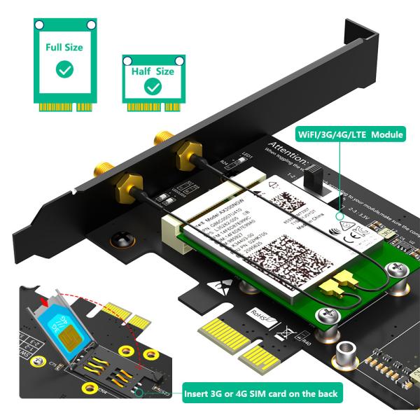 Mini PCI-E a PCI-E 1x e MSATA a SATA3 Adaptore WiFi per 3G 4G LTE Msata SSD
