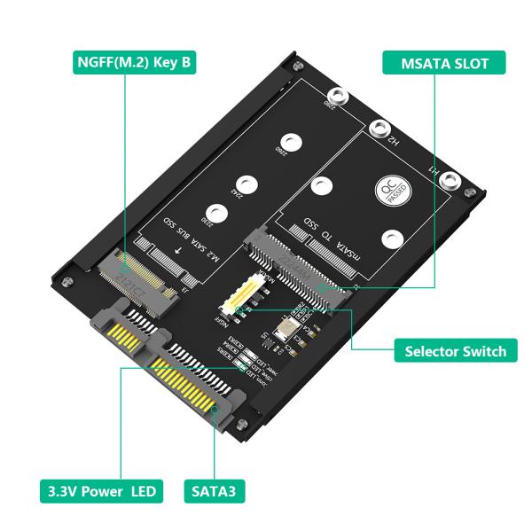 2 en 1 Combine M.2 NGFF Key B & MSATA SSD à SATA3 Adaptateur intégration transparente