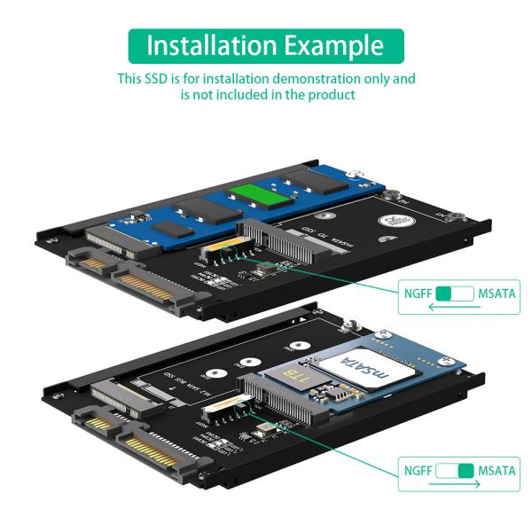 2 en 1 Combine M.2 NGFF Key B & MSATA SSD à SATA3 Adaptateur intégration transparente