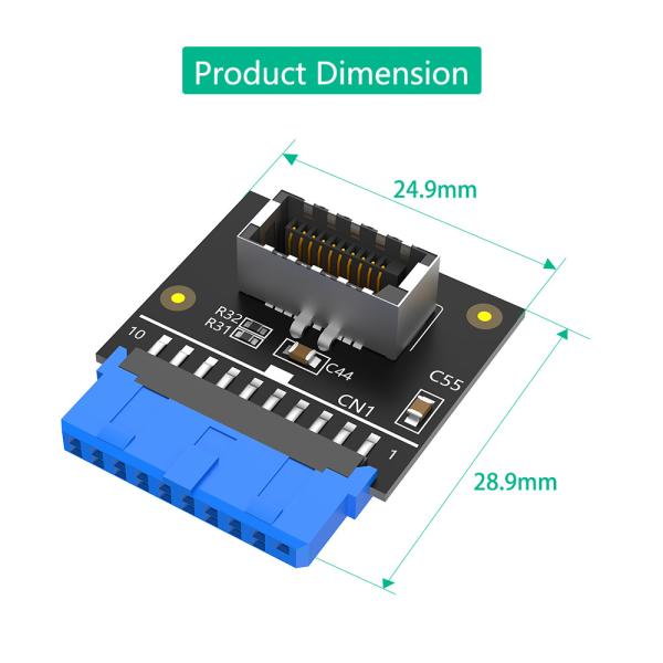 Versione di aggiornamento Verticale USB 3.1 Pannello anteriore Socket Key-A Type-E a USB 3.0 20Pin Header Adapter di estensione maschile