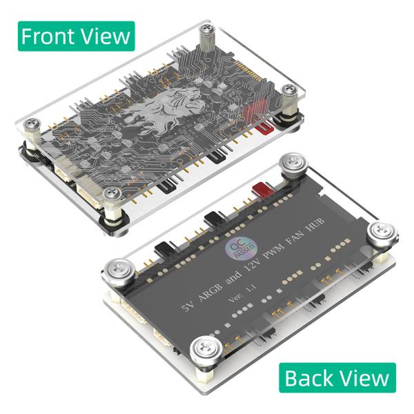 12 ports 3Pin DC 5V ARGB et 12V 4Pin PWM Fan Hub Breakout Board avec câble d'extension 5V ARGB et 12V PWM DC Fan Hub avec boîtier acrylique et échec magnétique pour contrôleur LED 5V 3Pin ASUS / MSI